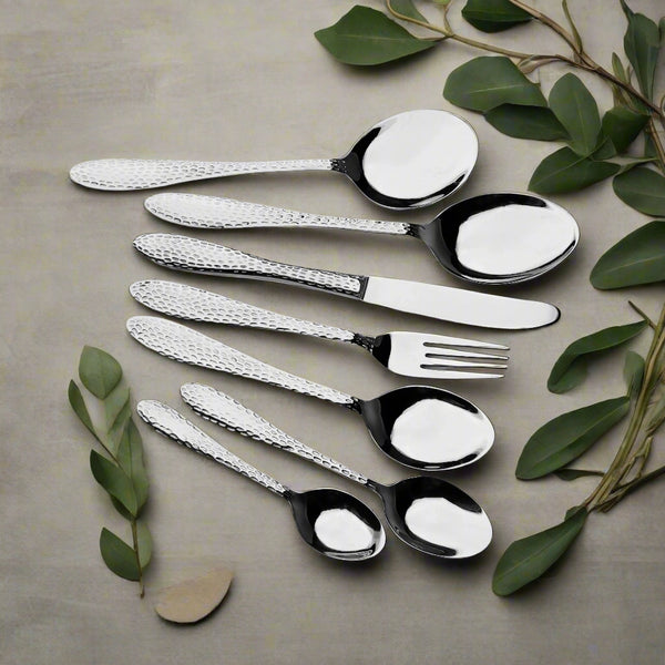 11 Gauge Stainless Steel Cutlery Set - 34 Pieces (Heavy Gauge) Hammer ...