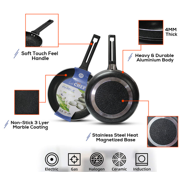 4mm Marble Coating Nonstick Frypan 24cm with Induction Base – Chef Cookware